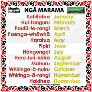 Months in Māori Woodward Languages